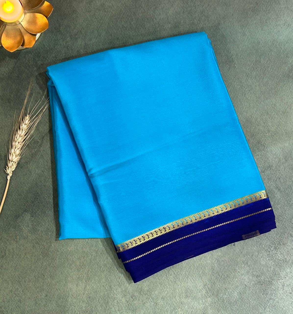 Sky blue one inch border pure mysore silk saree-10 – House of Raadhvi