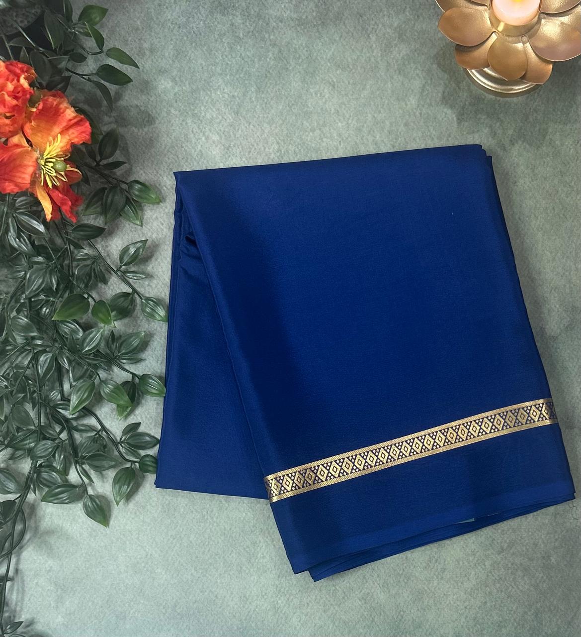 Navy blue one inch small border-11 pure mysore crepe silk saree – House ...
