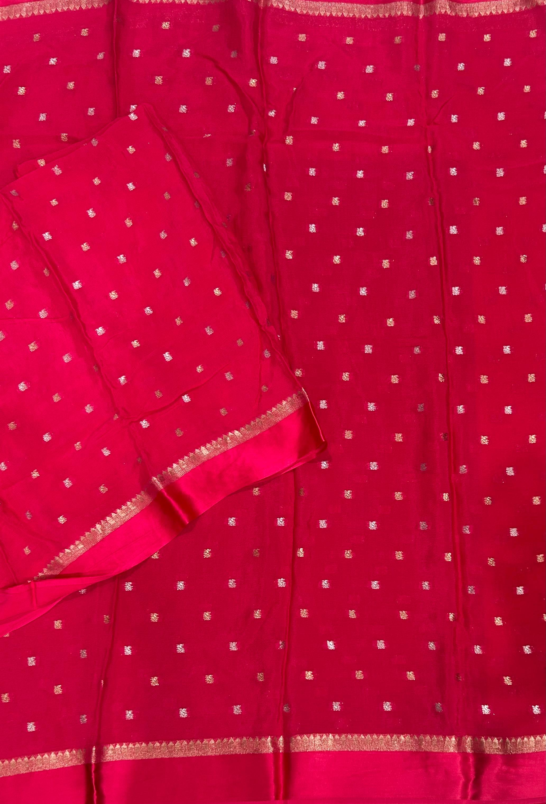 Rani pink contrast satin border chinnon-07 saree – House of Raadhvi