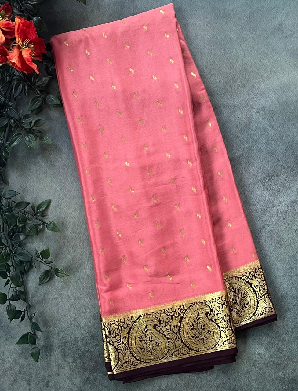 Pastel pink mango border pure mysore silk saree – House of Raadhvi