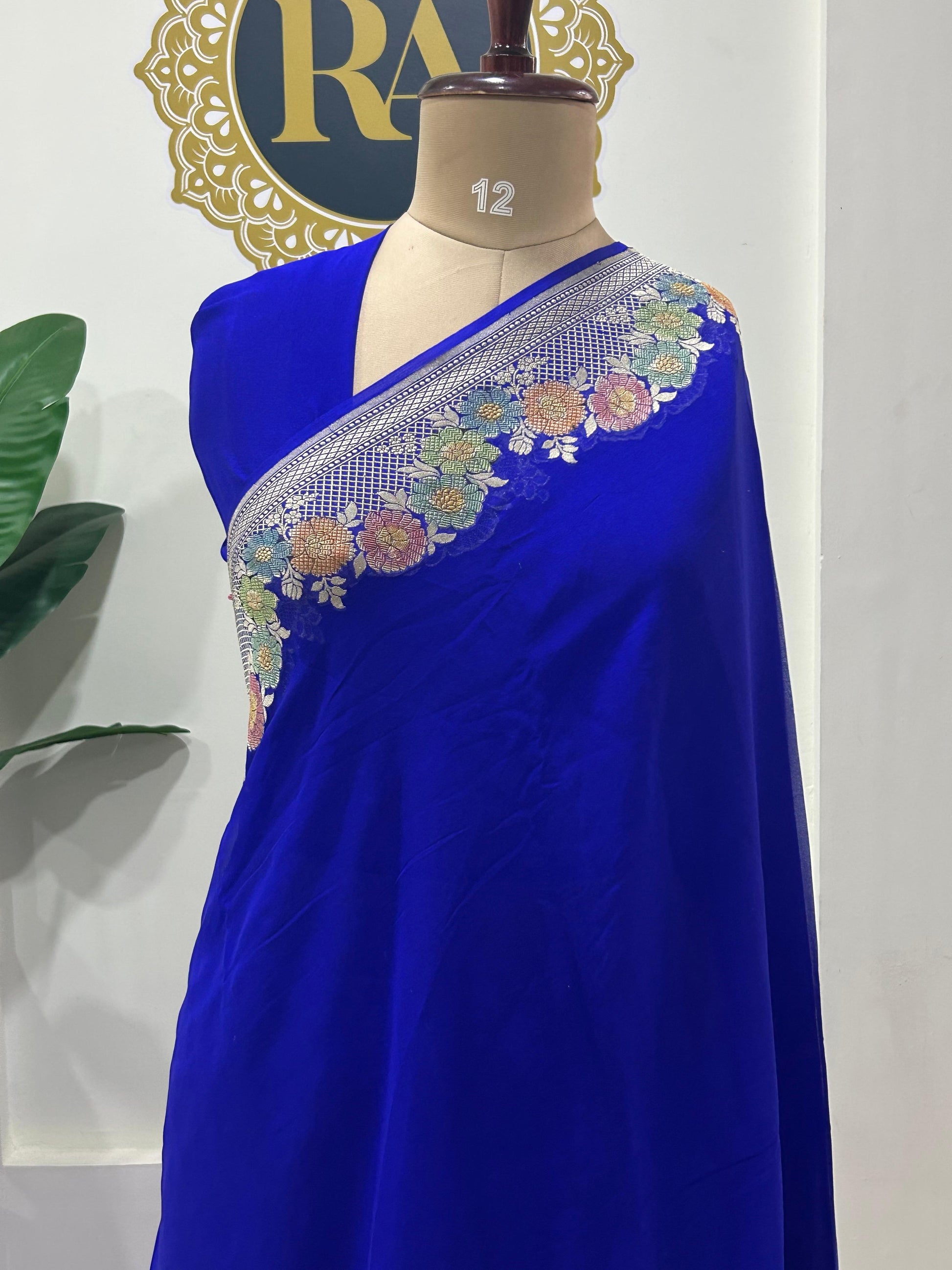 Royal blue meena work border pure georgette-12 saree – House of Raadhvi