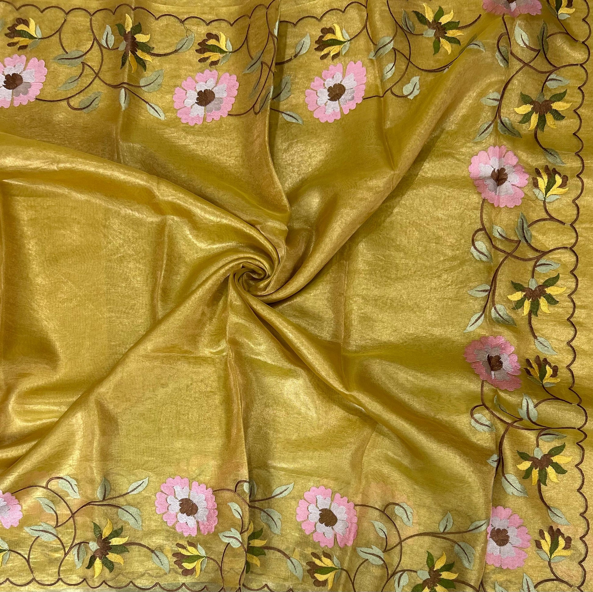 Yellow pure tissue embroidery work-101 saree – House of Raadhvi