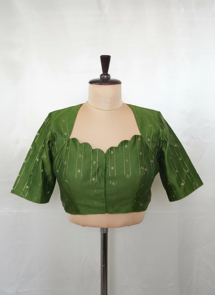 Mehandi green stripes knot handwork-09 blouse – House of Raadhvi